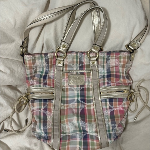 Coach | Bags | Coach Plaid Satchel With Metallic Accents | Poshmark